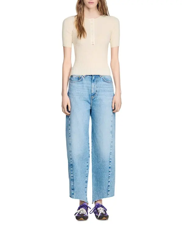 Sandro Calypsea Ribbed Round Neck Sweater - Ecru