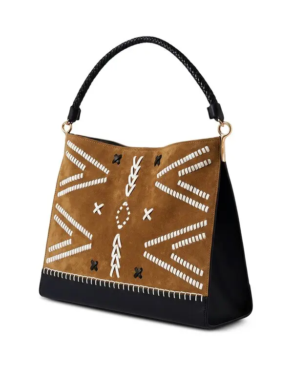 Veronica Beard Vida Stitch Suede Shoulder Bag