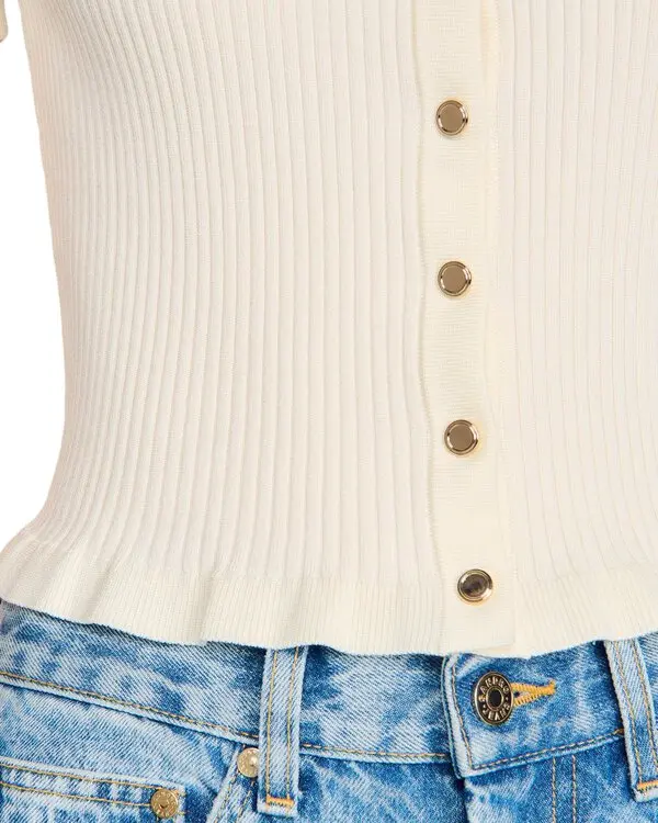 Sandro Area Ruffled Rib Knit Cardigan