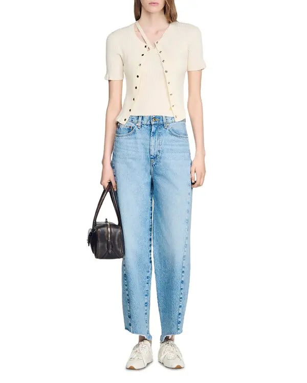 Sandro Area Ruffled Rib Knit Cardigan