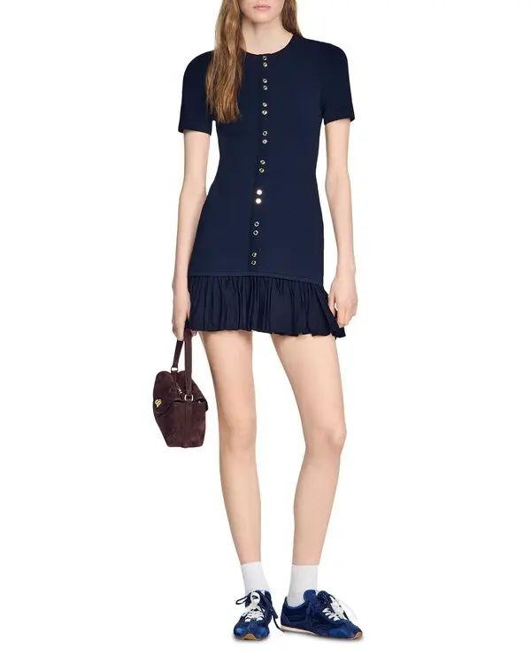 Sandro Keira Ruffled Short Knit Dress