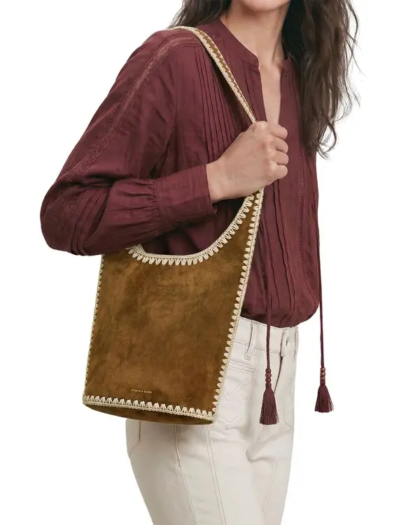 Veronica Beard Whipstitch Loop Suede Shoulder Bag - Acorn Multi