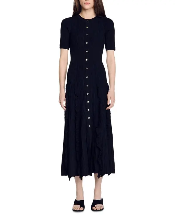 Sandro Pietrarose Ruffled Knit Maxi Dress