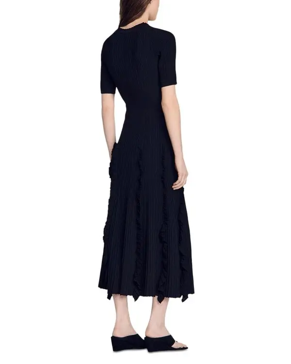 Sandro Pietrarose Ruffled Knit Maxi Dress