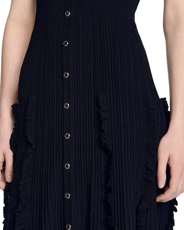 Sandro Pietrarose Ruffled Knit Maxi Dress