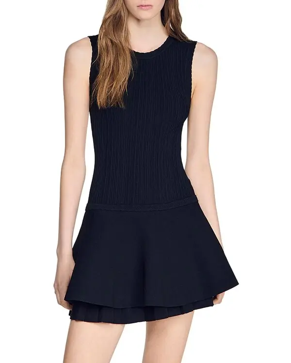 Sandro Tamara Knit Mini Dress With Ruffled Skirt