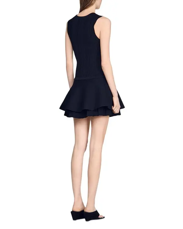 Sandro Tamara Knit Mini Dress With Ruffled Skirt