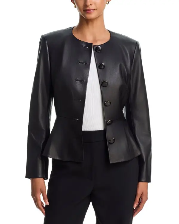 Veronica Beard Quinn Peplum Leather Jacket