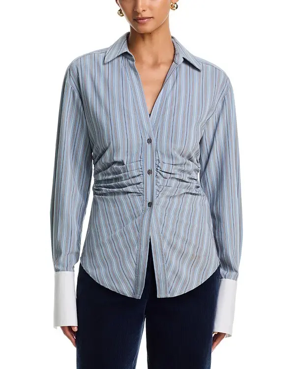 Veronica Beard Devra Ruched Button Down Shirt - Blue River Multi