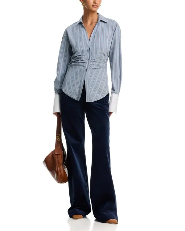 Veronica Beard Devra Ruched Button Down Shirt