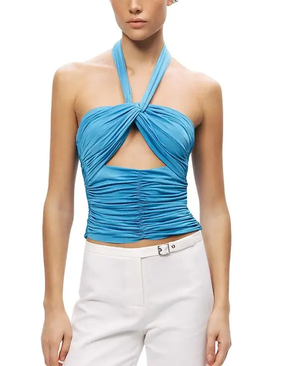 NOCTURNE Cut-out Draped Blouse - Turquoise