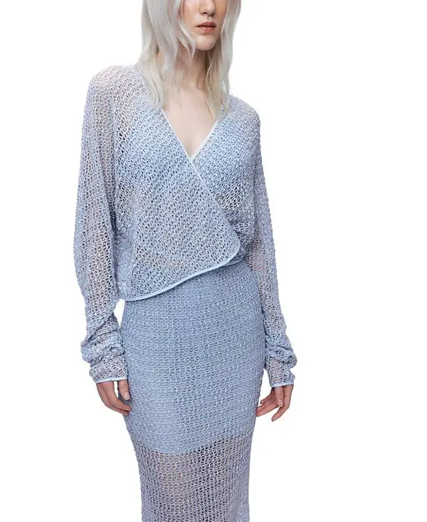 NOCTURNE Wrap Mesh Blouse - Blue
