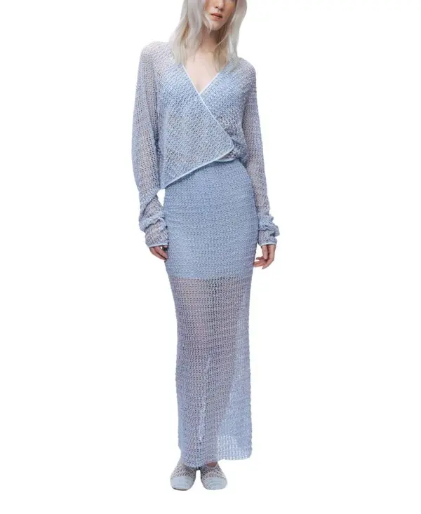 NOCTURNE Wrap Mesh Blouse - Blue