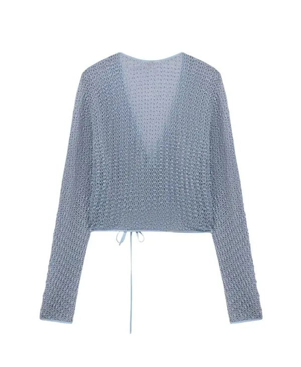 NOCTURNE Wrap Mesh Blouse - Blue