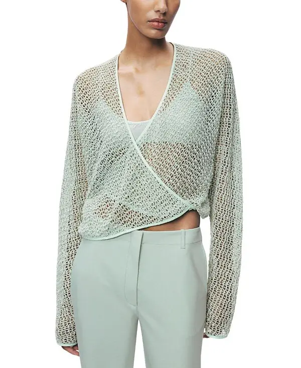 NOCTURNE Wrap Mesh Blouse - Turquoise
