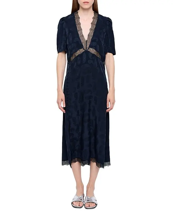 Zadig&Voltaire Redox Paisley Jacquard Silk Midi Dress - Encre