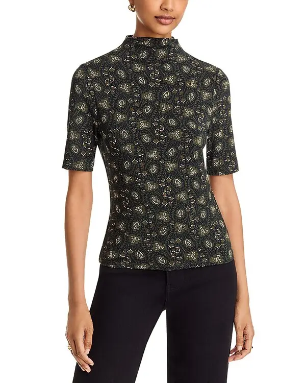 Veronica Beard James Mock Neck Top - Black Multi