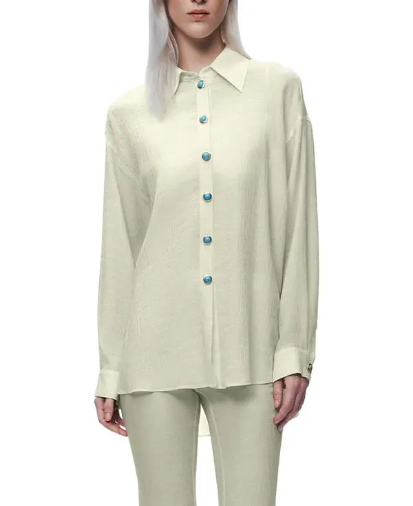 NOCTURNE Long Sleeve Button-up Shirt With Decorative Button Detail - Light Yellow