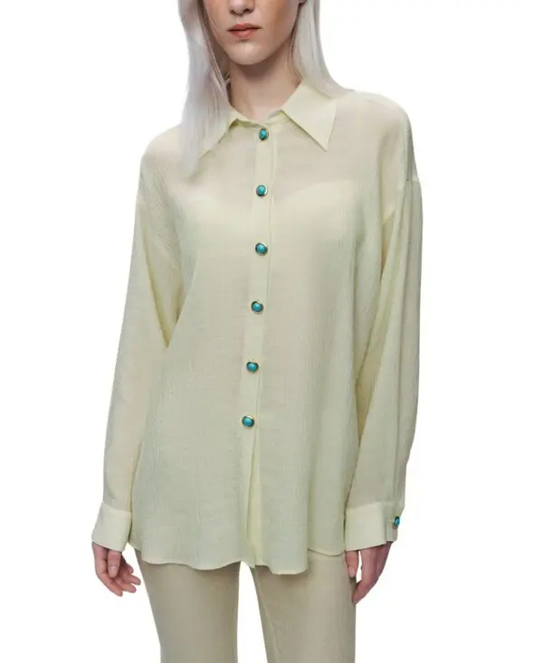 NOCTURNE Long Sleeve Button-up Shirt With Decorative Button Detail - Light Yellow