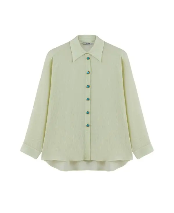 NOCTURNE Long Sleeve Button-up Shirt With Decorative Button Detail - Light Yellow