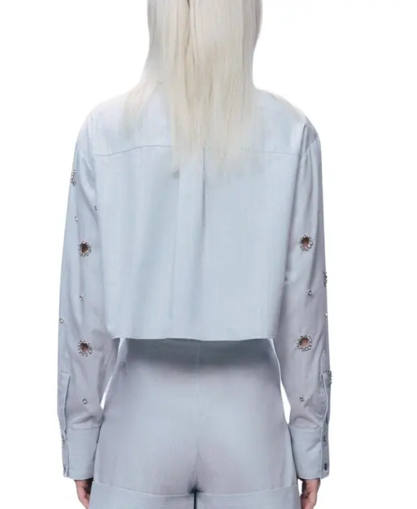 NOCTURNE Embellished Stone Detail Cropped Shirt - Turquoise