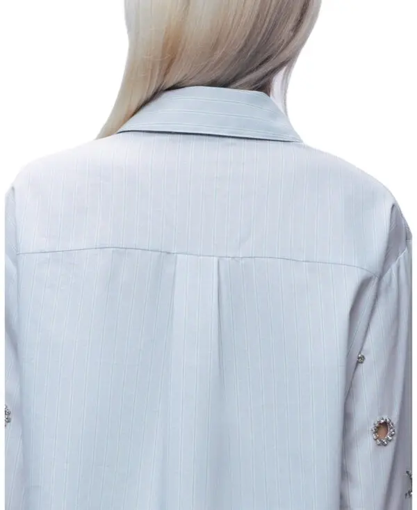 NOCTURNE Embellished Stone Detail Cropped Shirt - Turquoise