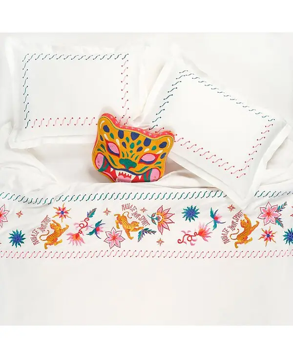 ZSA ZSA ZSU Kadmos 200 Tc Embroidered From Cotton Duvet Cover Full Set, 94 X 87 - White