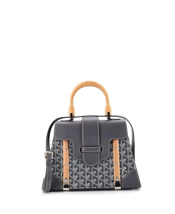 Goyard Pm Saigon Top Handle Bag Coated Canvas With Leather - Gray