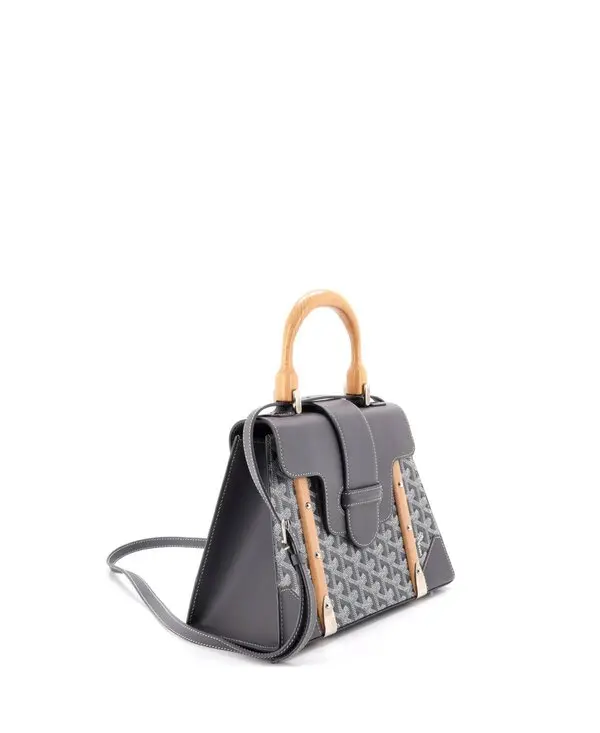 Goyard Pm Saigon Top Handle Bag Coated Canvas With Leather - Gray