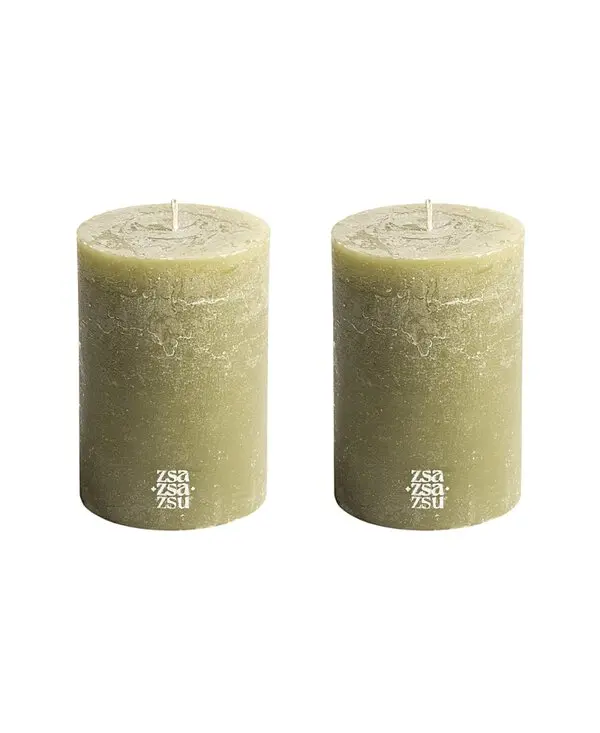 ZSA ZSA ZSU Deurne Pillar Candle Set Of 2, 0.38 Oz - Green