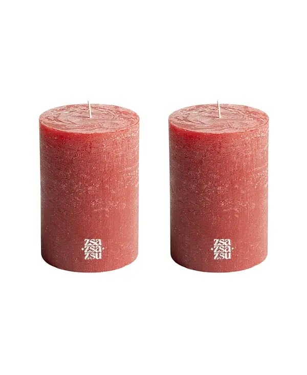 ZSA ZSA ZSU Deurne Pillar Candle Set Of 2, 0.38 Oz - Red