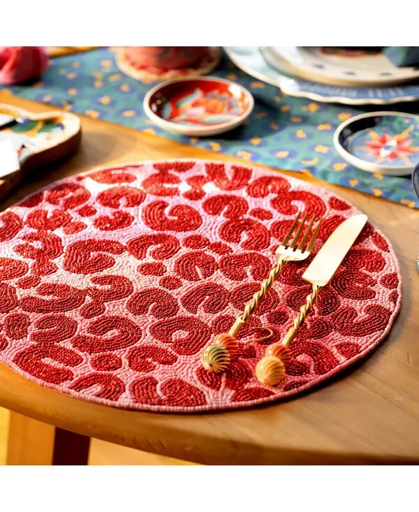 ZSA ZSA ZSU Dadri Beadded Placemat Animal, 14 X 14 - Red