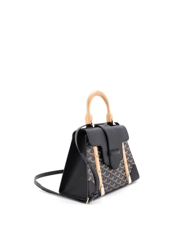 Goyard Pm Saigon Top Handle Bag Coated Canvas With Leather - Black