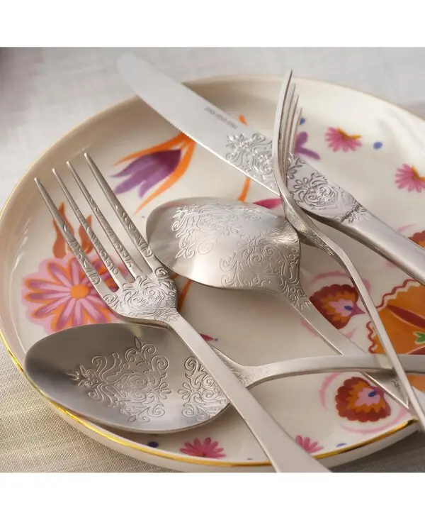 ZSA ZSA ZSU Dume Patterned Steel Dinner Fork, Set Of 4, 1.18 X 9.06 X 0.12 - Silver