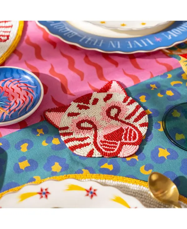 ZSA ZSA ZSU Dadri Beaded Coaster Tiger, 4 - Pink