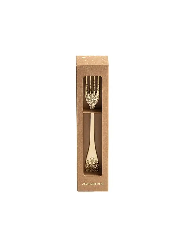 ZSA ZSA ZSU Dume Patterned Steel Dessert Fork Set Of 4, 9 X 1.1 X 0.1 - Champagne