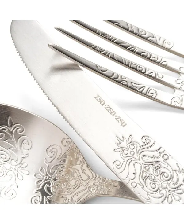 ZSA ZSA ZSU Dume Patterned Steel Dessert Fork Set Of 4, 9 X 1.1 X 0.1 - Silver
