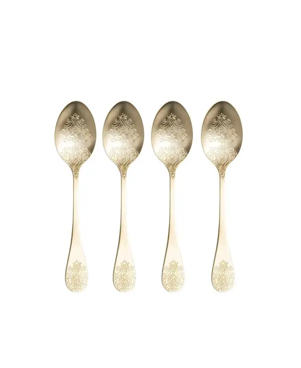 ZSA ZSA ZSU Dume Patterned Steel Dessert Spoon, Set Of 4, 7.87 X 1.57 - Champagne