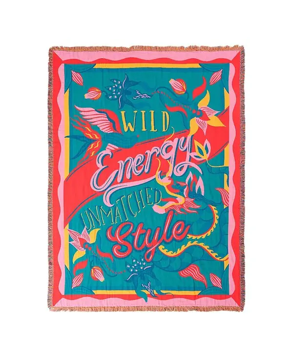 ZSA ZSA ZSU Novelas Fringed Jacquard 100% Cotton Throw Wild, 54 X 71 - Medium Green
