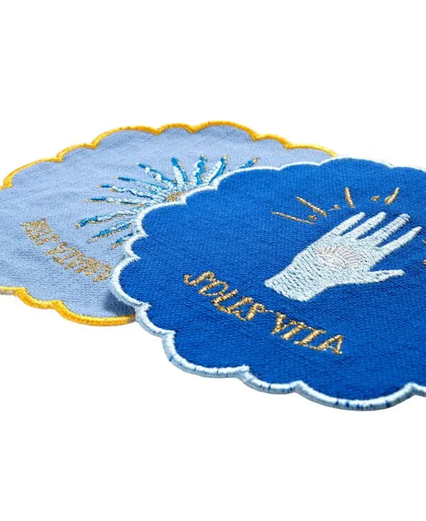 ZSA ZSA ZSU Nilufer 4 Pcs Digital Printed Overlocked Embroidered 100% Cotton Coaster Set, 5.12 X 5.12