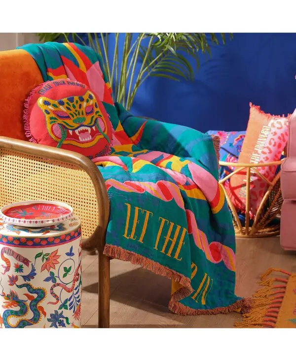 ZSA ZSA ZSU Novelas Fringed Jacquard Throw Vibe, 54 X 71