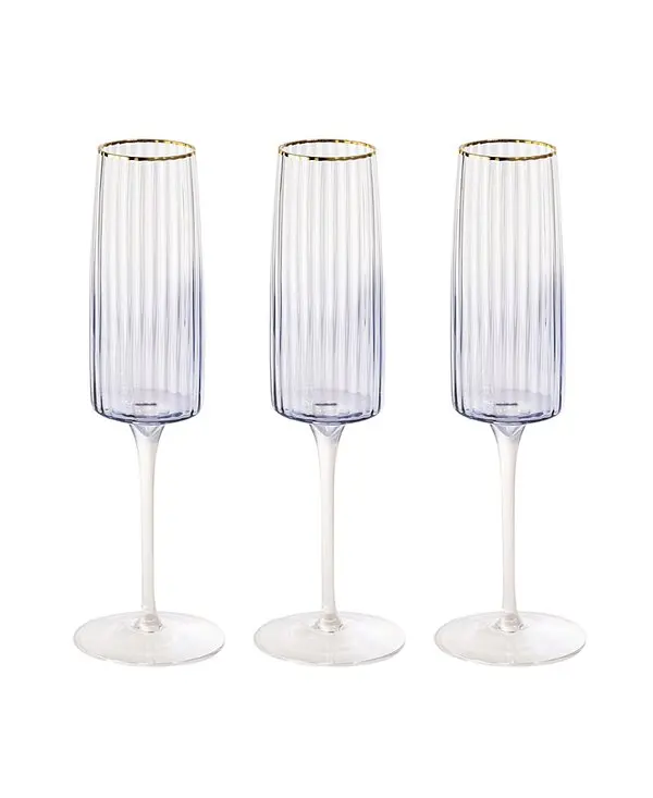 ZSA ZSA ZSU Ribbed Flute Champagne Glass, Set Of 3 - Clear