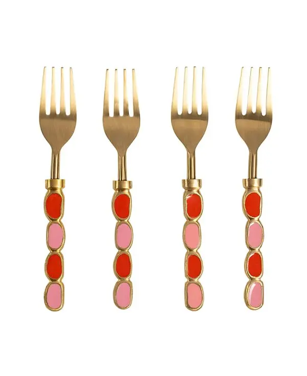 ZSA ZSA ZSU Rampur Set Of 4 Steel Dessert Fork Set, 5.91 X 0.79 X 0.12 - Gold