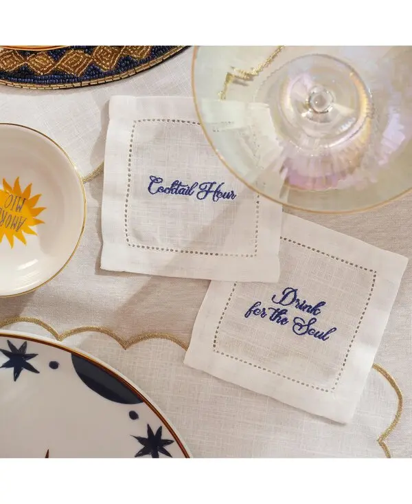 ZSA ZSA ZSU Prusa 4pcs Embroidered 100% Polyester Cocktail Napkin 8 Pcs Set, 6 X 6