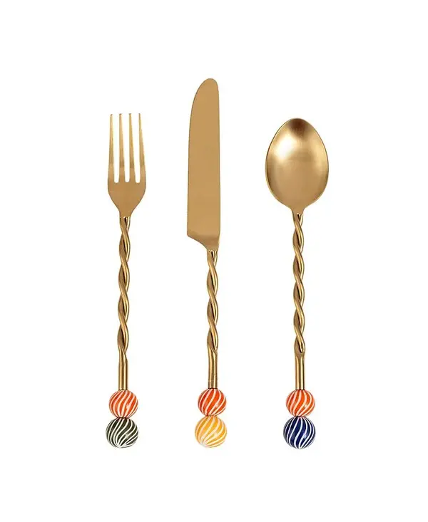 ZSA ZSA ZSU Rampur Set Of 3 Steel Cutlery Cheerland, 7 X 9 - Gold