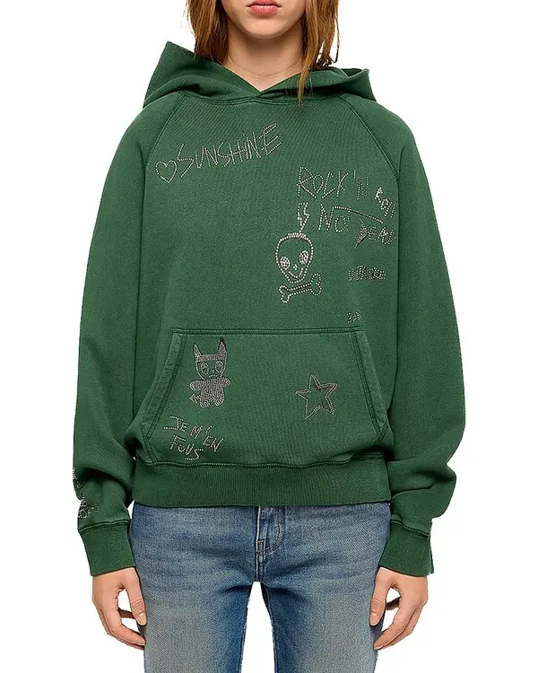 Zadig&Voltaire Embellished Cotton Hoodie - Rain Forest