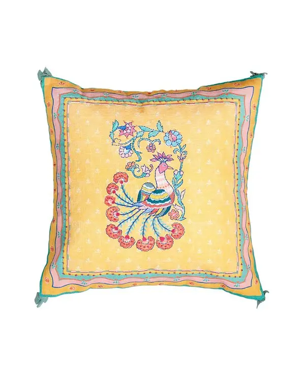 ZSA ZSA ZSU Ghuni Tasseled Embroidered Cotton Cushion, 19.6 X 19.6 - Yellow