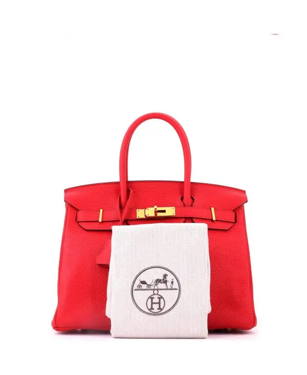 Hermès Birkin 30 Handbag Red Clemence With Gold Hardware