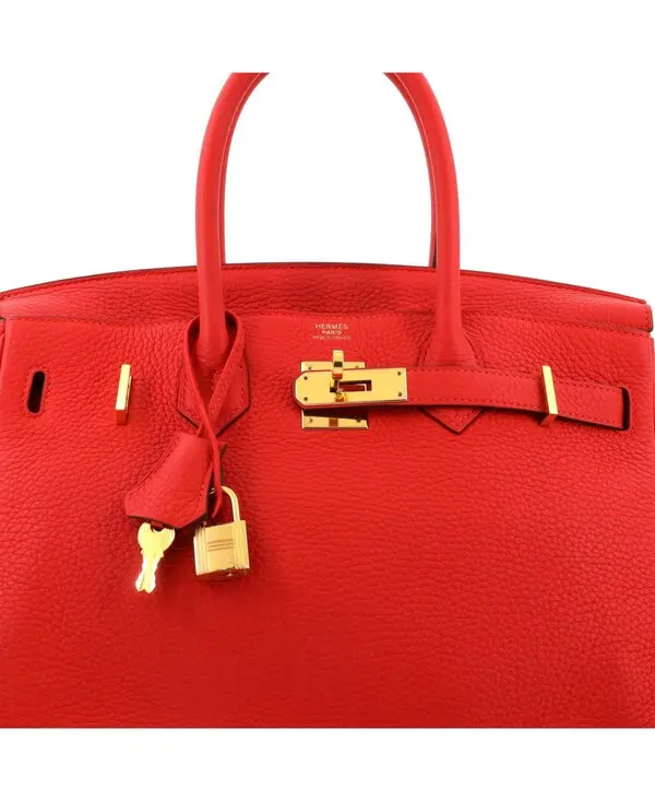 Hermès Birkin 30 Handbag Red Clemence With Gold Hardware