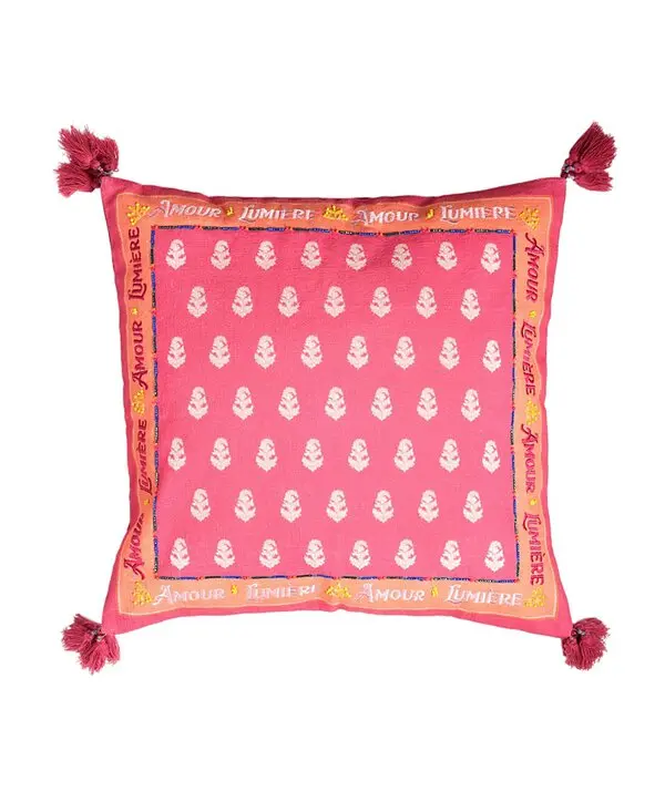 ZSA ZSA ZSU Ghuni Tasseled Embroidered Cotton Cushion, 20 X 20